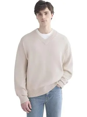 Everlane Relaxed V-neck Everyday Cotton Sweater - Heathered Oat