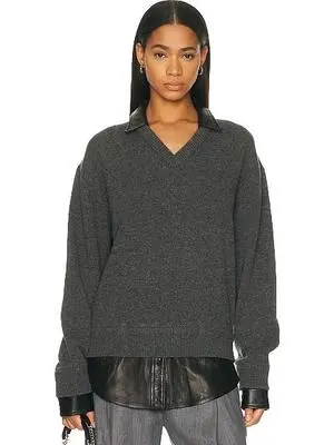Acne Studios Krispo Sweater With Layered Leather Detail - Grey