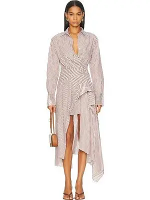 Monse Striped Draped Midi Dress - Brown