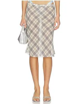 Lioness Shoreline Midi Skirt - Beige Plaid