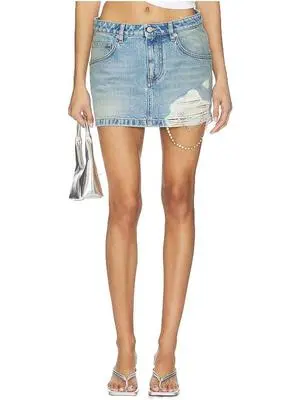 AREA Crystal Fray Denim Mini Skirt - Medium Blue