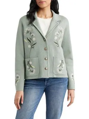 Pendleton Floral Button-front Cardigan - Seafoam Heather