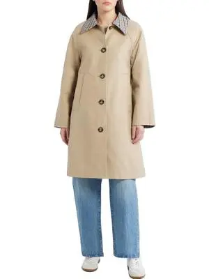 Bernardo Long Check Collar Raincoat - Khaki/check Print