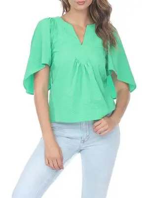 RAIN AND ROSE V-neck Flutter Sleeve Top - Green