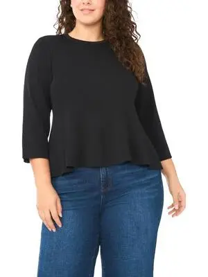 Halogen Rib Peplum Sweater - Rich Black