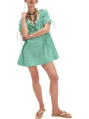 Free People Gingham Button-up Tunic - Green Combo