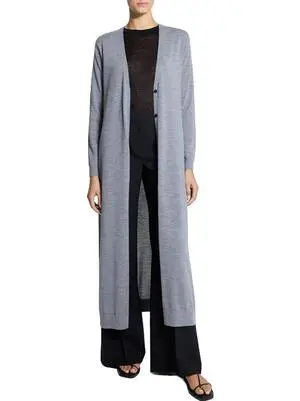 Theory Merino Wool Longline Cardigan - Light Heather Grey