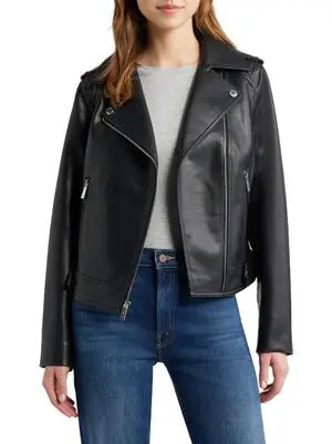 Michael Kors Faux Leather Moto Jacket - Black