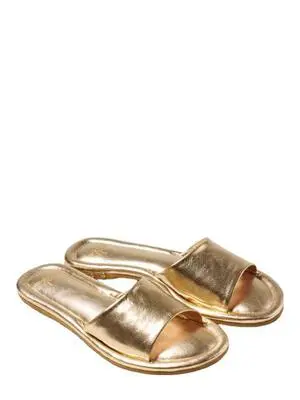 Beek Songlark Leather Slide Sandal Gold