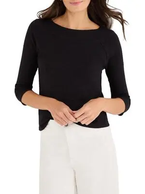 NIC+ZOE Boat Neck Three-quarter Sleeve Top - Black Onyx