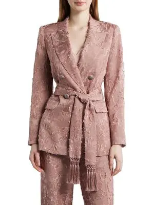 Kobi Halperin Nia Floral Jacquard Belted Jacket - Ash Rose