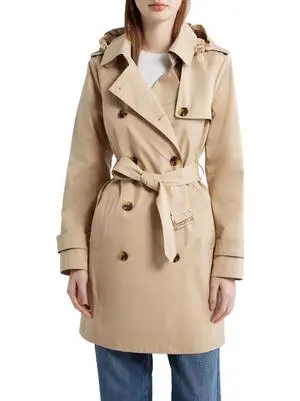 Michael Kors Double Breasted Hooded Trench Coat - Buff