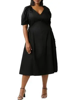 ESTELLE Kyah Faux Wrap A-line Dress - Black