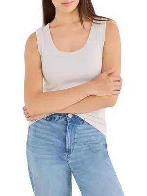 NIC+ZOE Perfect Knit Rib Scoop Neck Tank Silver Wisp