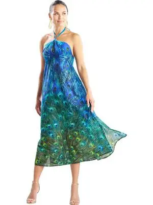 Natori Peacock Cotton Voile Maxi Dress With Beading - Teal