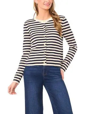 Halogen Stripe Crewneck Cardigan - Baritone Blue