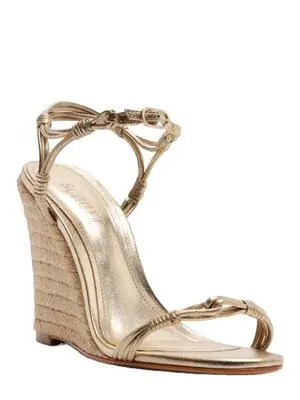 Schutz Nara Ankle Strap Wedge Sandal - Platina