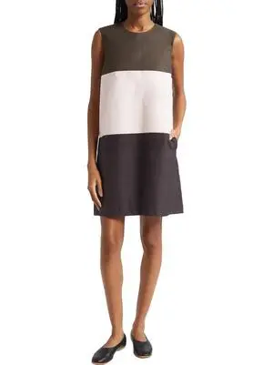 Marimekko Colorblock Cotton Shift Dress - Dark Brown Light Pink Brown
