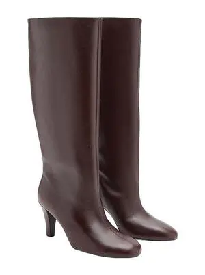 Mango Leather Knee High Boot - Burgundy