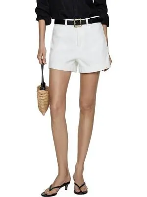 Mango High Waist Denim Mom Shorts - White