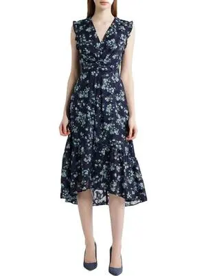 Anne Klein Floral High-low Midi Dress - Deep Navy Multi