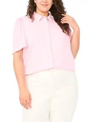 Halogen Button-up Puff Sleeve Top - Ballerina