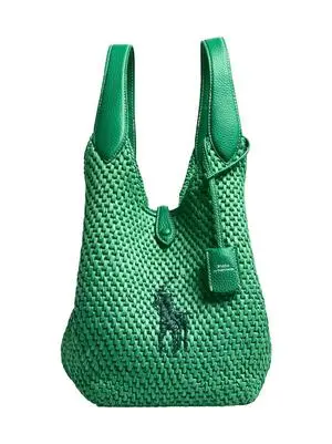 Polo Ralph Lauren Raffia And Leather Medium Tote - Parrot