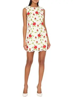 MILLY Ivette Embroidered Sleeveless Shift Dress - White/red/green