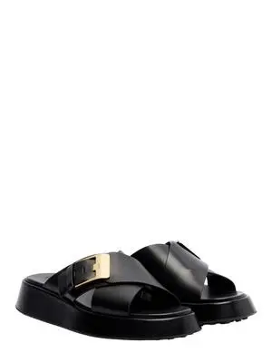 TOD'S Leather Slides With Square Open Toe - Black
