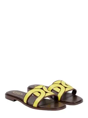 TOD'S Leather Slides With Square Open Toe - Yellow