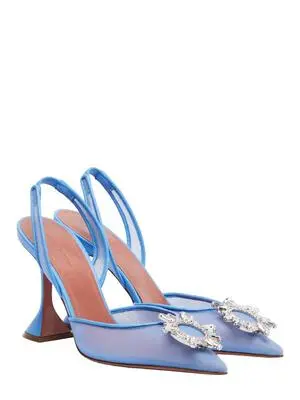 Amina Muaddi Amina Muaddi Begum Embellished Mesh Slingback Pumps Blue