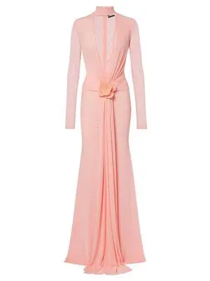 David Koma Draped Floral-appliqué Mesh Gown - Pink