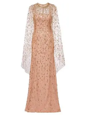 Jenny Packham Embellished Caped Gown - Pink