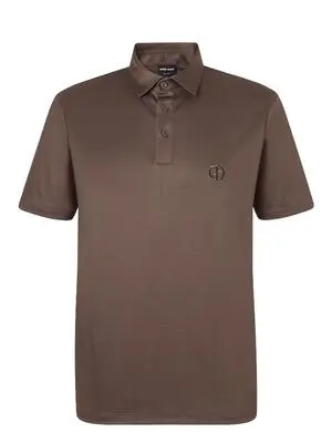 Giorgio Armani Logo Cotton Polo Shirt - Brown