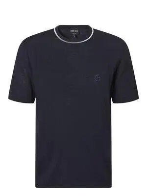 Giorgio Armani Logo Linen And Silk T-shirt - Blue