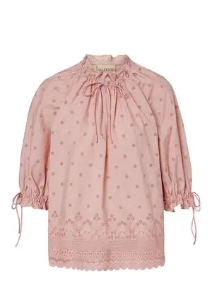 Valentino Garavani Broderie Anglaise Cotton Blouse - Pink