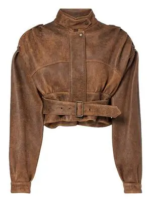 Chloé Cropped Leather Biker Jacket - Brown