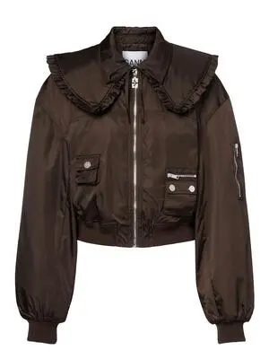 GANNI Duchess Bomber Jacket - Brown