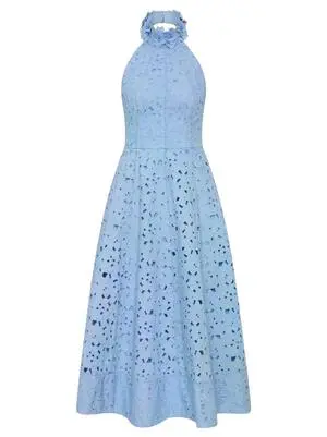Rebecca Vallance Halterneck A-line Midi Dress - Blue