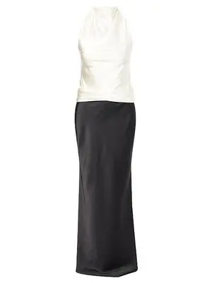 Anna October Halter-neck Satin Maxi Dress - Black/white