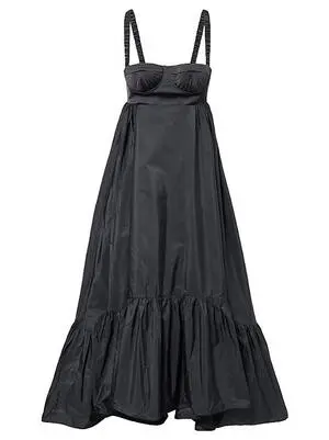 Anna October Cotton-blend Maxi Dress With Ruffle Hem - Black