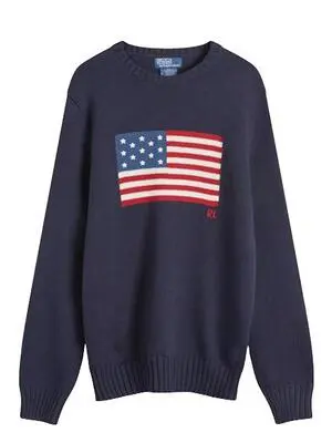 Polo Ralph Lauren Flag Intarsia Crew Jumper - Hunter Navy Blue