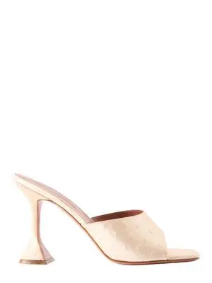 Amina Muaddi Lupita Ostrich-effect Satin Mules - Neutrals