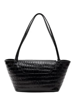 ELLEME Courrier Croco Embossed Leather Tote - Black