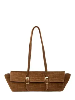 ELLEME Le Bateau Croco Suede Shoulder Bag Cognac