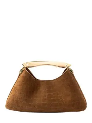 ELLEME Mini Boomerang Croco Suede Bag - Cognac
