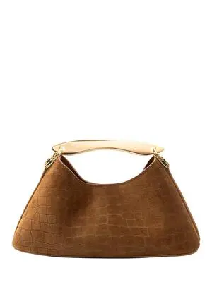 ELLEME Mini Boomerang Croco Suede Bag Cognac