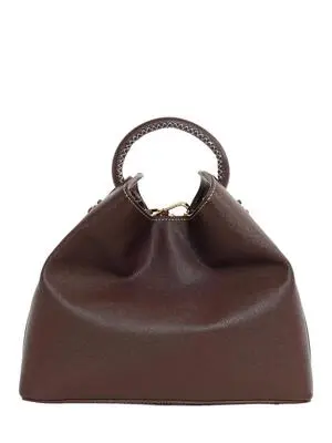 ELLEME Raisin Handbag In Caviar Leather With White Stitching - Brown