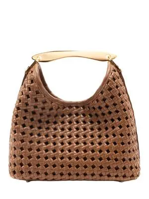 ELLEME Small Boomerang Woven Leather Top Handle Bag Cognac