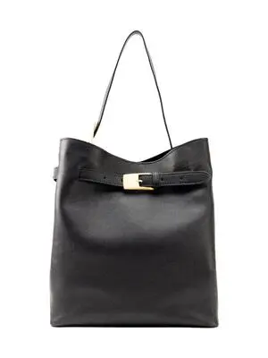 ELLEME Tote Bag Pebbled Leather With Gold-plated Hardware - Black